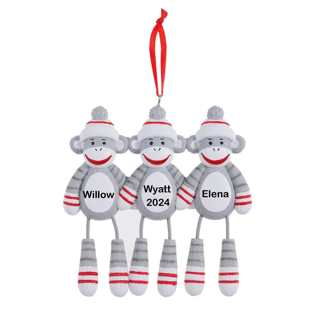 Personalized Sock Monkey Christmas Ornament 2025 - Smiley Stuffed ...