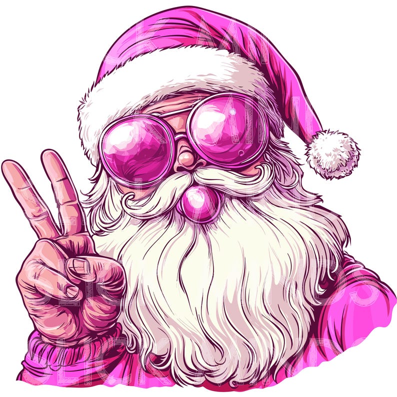 Santa Blowing Bubble Gum Giving Peace Sign Christmas PNG, Fun Holiday ...