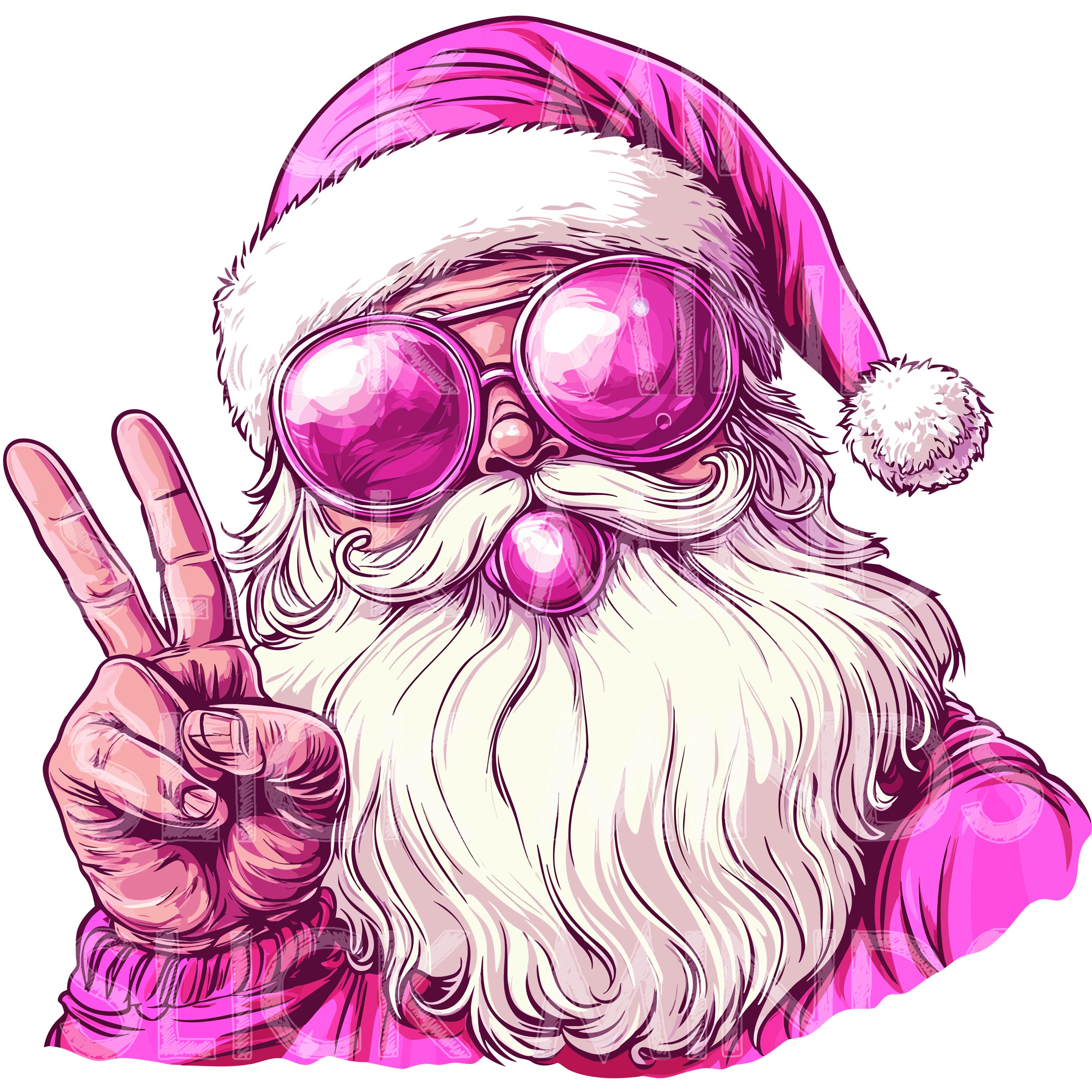 Santa Blowing Bubble Gum Giving Peace Sign Christmas PNG, Fun Holiday ...