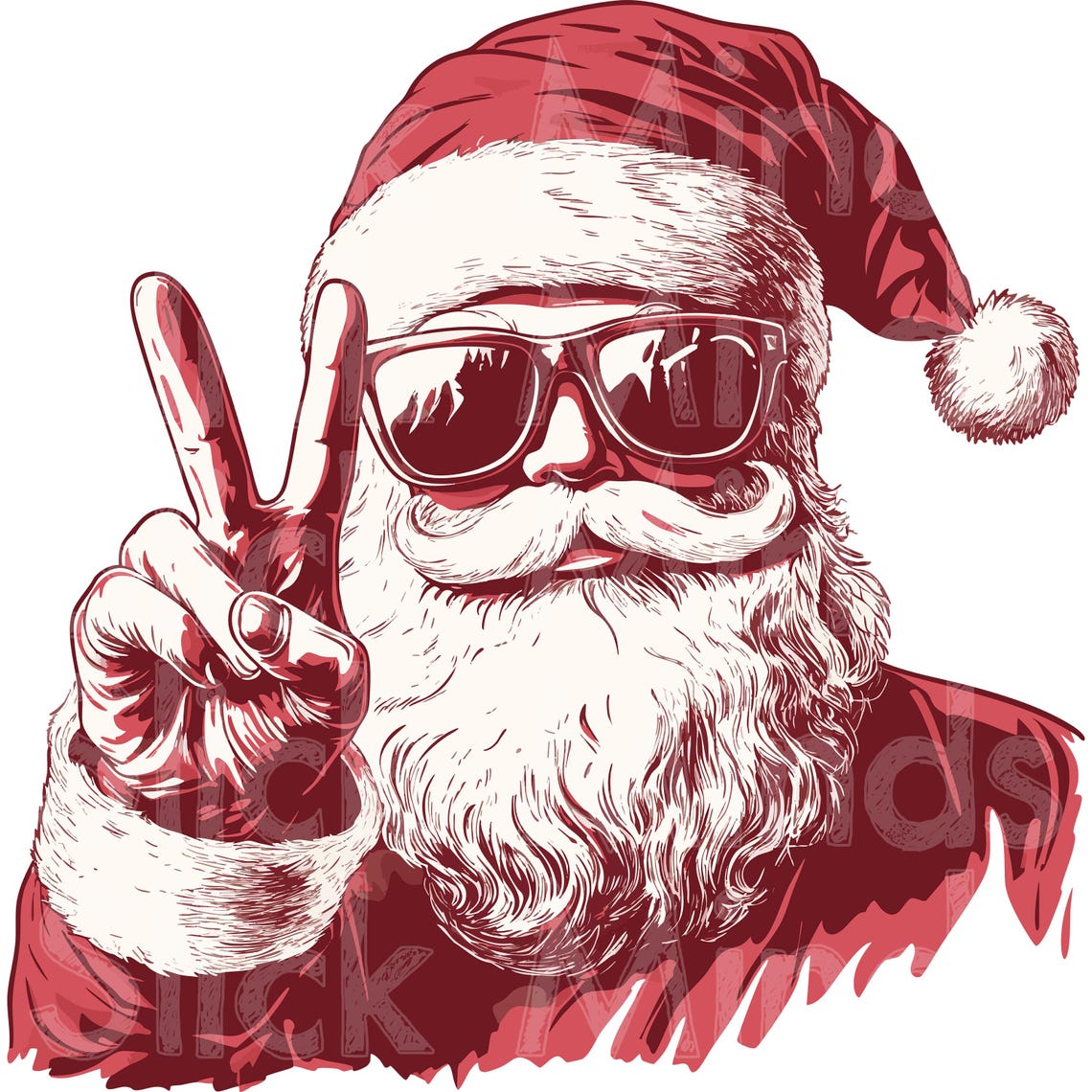 Retro Santa PNG: Sunglasses, Peace Sign, Christmas Sublimation (digital ...