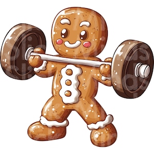 Gingerbread Man Lifting Weights: Christmas Fitness PNG (digital ...
