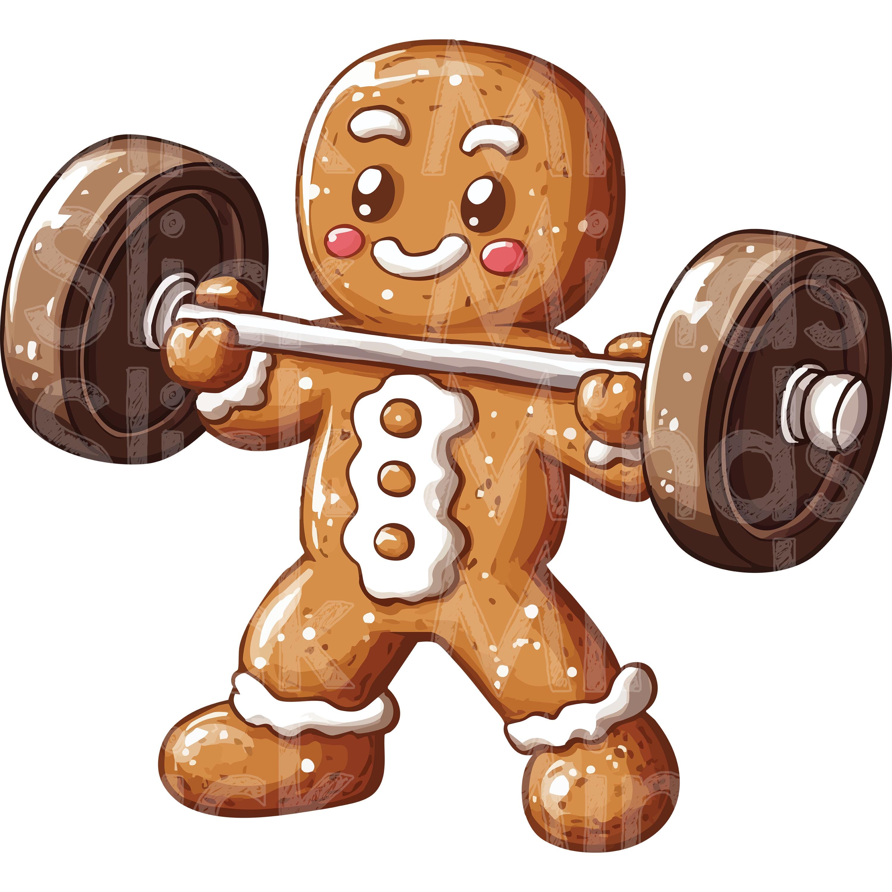 Gingerbread Man Lifting Weights: Christmas Fitness PNG (digital ...