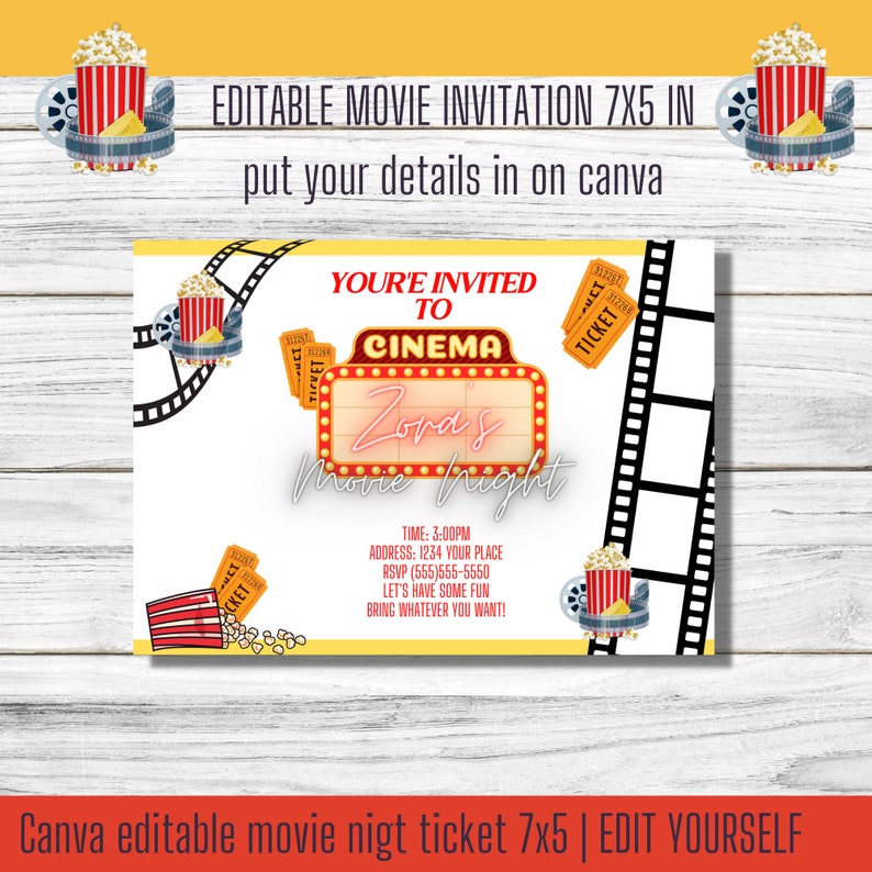 MOVIE NIGHT Canva Editable Template, Add Your Name Info, DIY ...