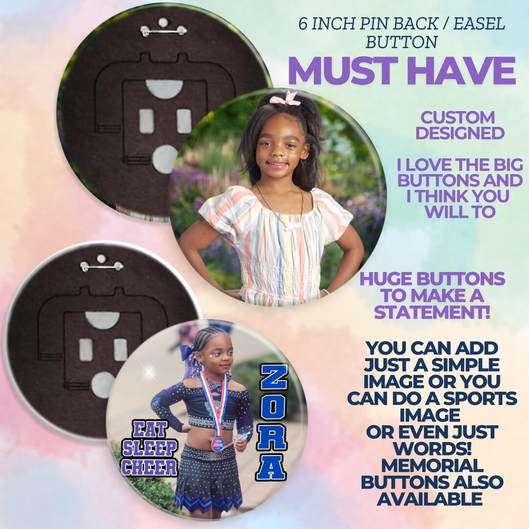 HUGE 6 Inch Finback/easel Back BUTTON Sports Team Button, Spirit Button ...