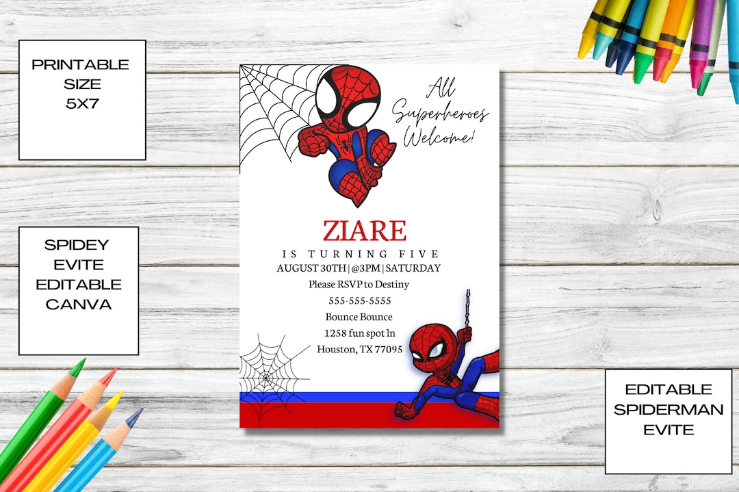 Spidey Cartoon Canva Editable Template Add Your Name Info - Etsy