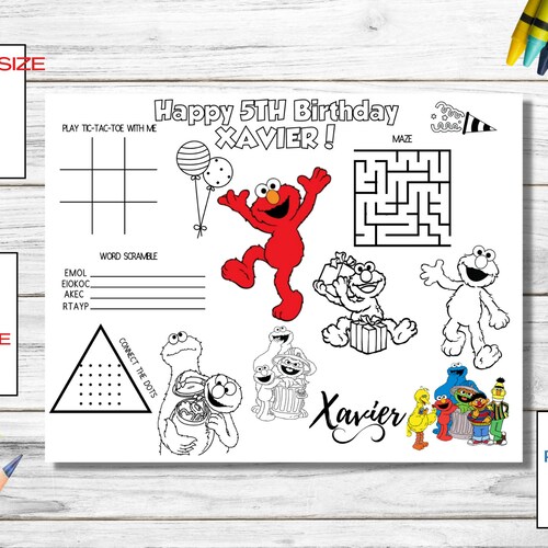 Printable ELMO SESAME Street Birthday Kids Activity Place - Etsy