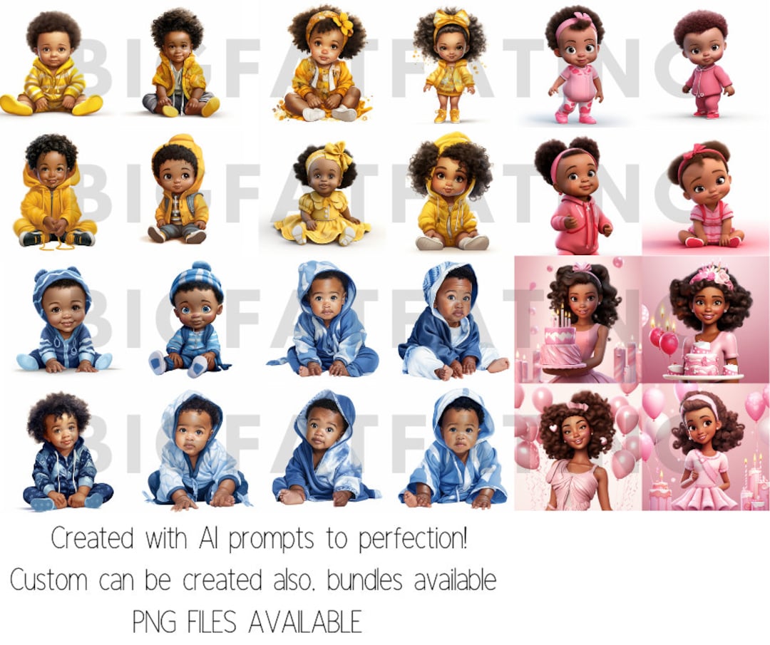 Animated Clipart African American Babies/ Young Kids PNG Bundle ...