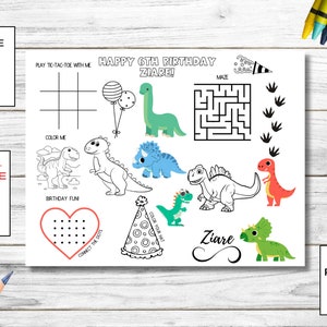 Printable Dinosaurs Birthday, Kids Activity Place Mat, Birthday Cake ...