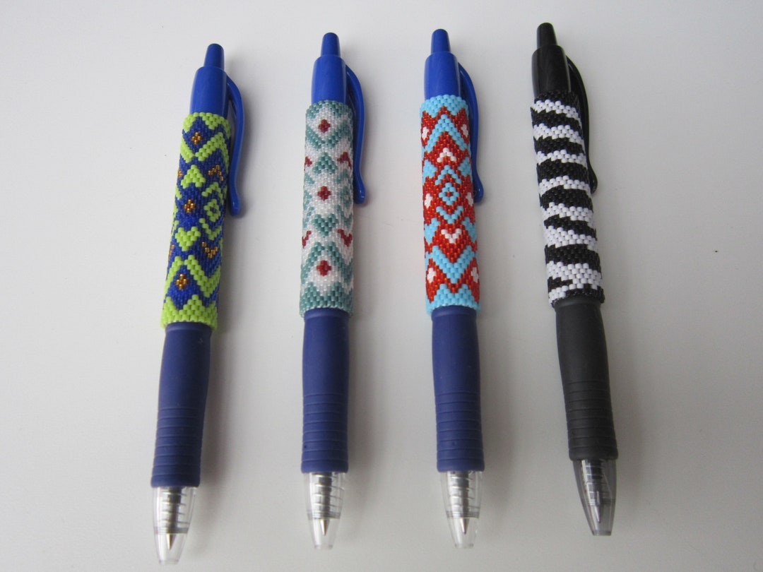 Wrapped Pen - G2 Pilot Pen - Seed Bead Pen Cover - Beaded Pen - Handmade Pen Wrap - Pens for ...