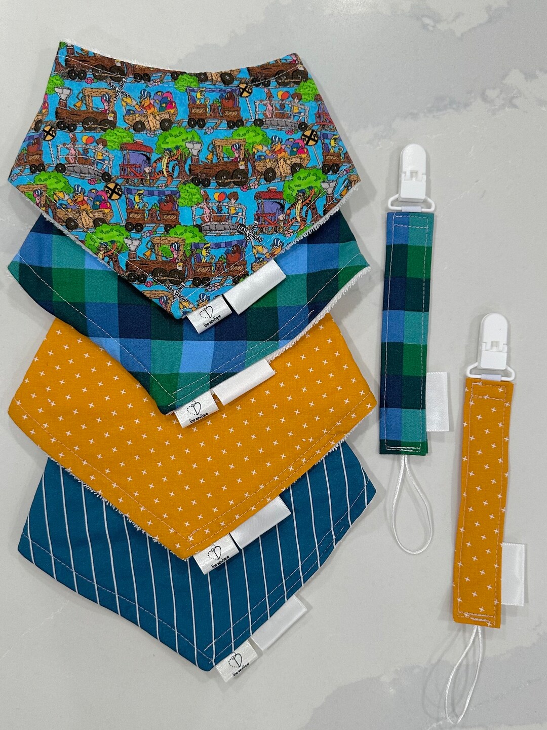 Winnie the Pooh Train Handmade Scarf Bib and Pacifier Clip Set - Etsy