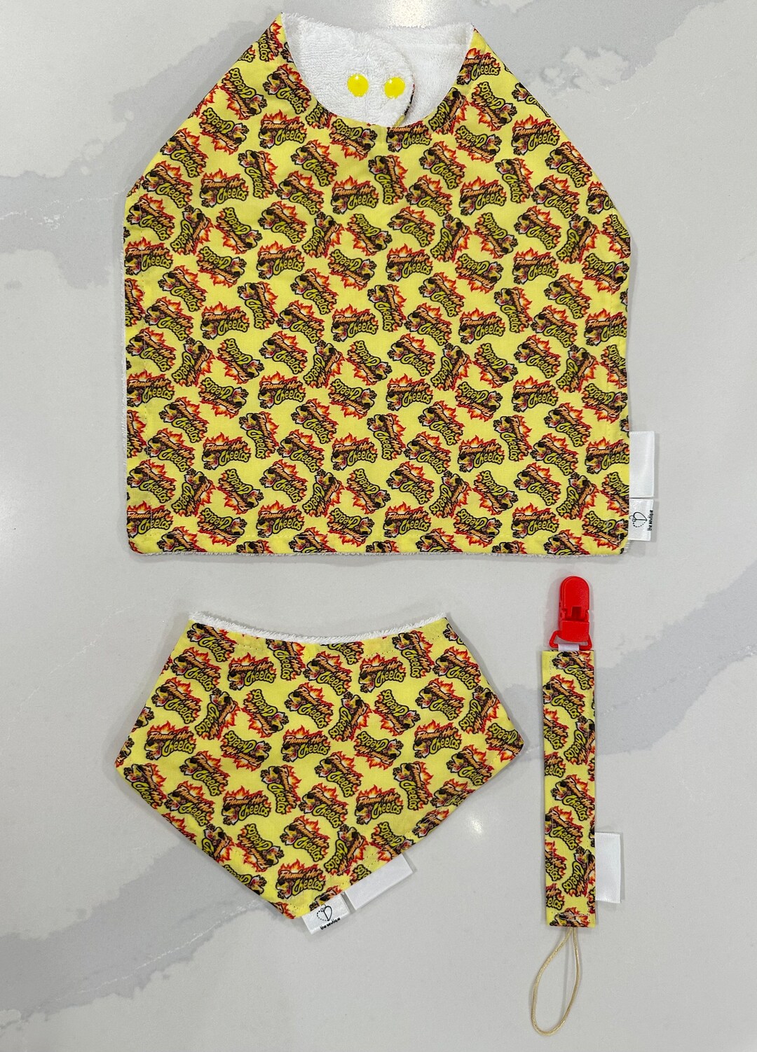 Hot Cheetos Handmade Full Bib, Scarf Bib and Pacifier Clip Set - Etsy