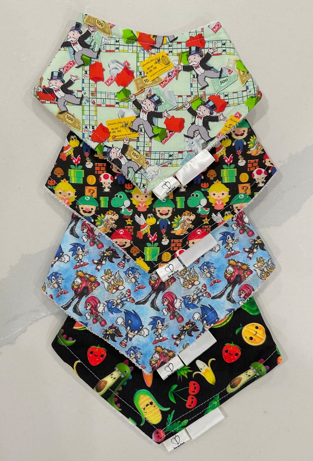Bibs Mario, Sonic, Monopoly, Hey Bear Handmade Custom Print Scarf Bib ...