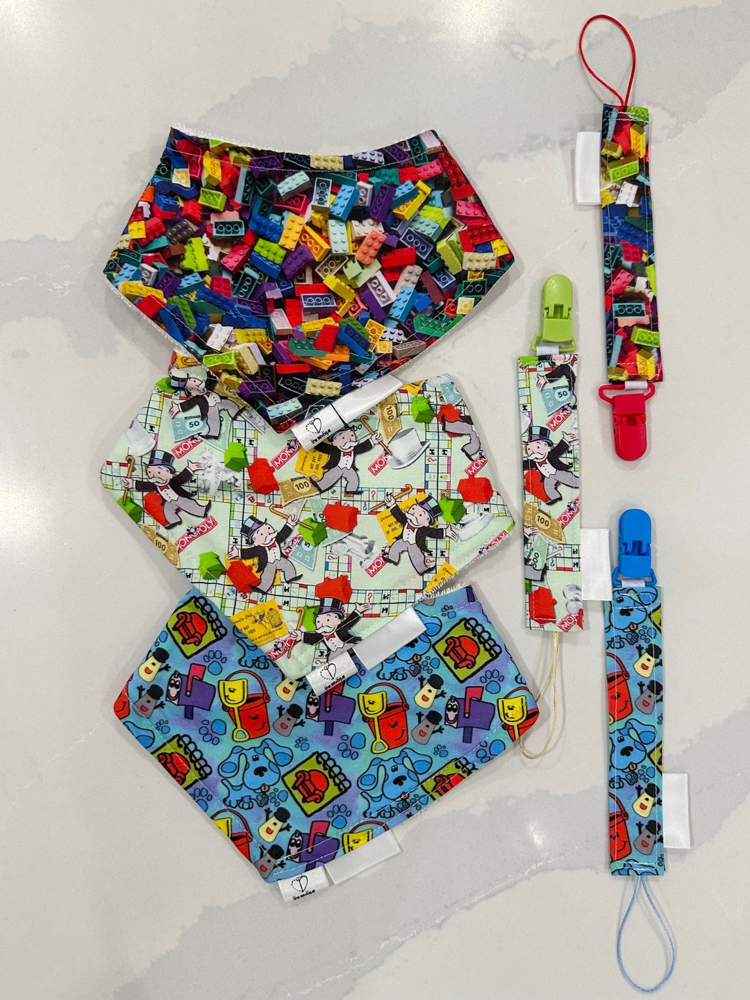Lego Monopoly Blues Clues Handmade Scarf Bib and Pacifier Clip Set - Etsy