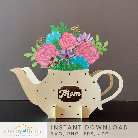 3D Tea Pot With Flowers Mother's Day Pop Up Centerpiece - Etsy