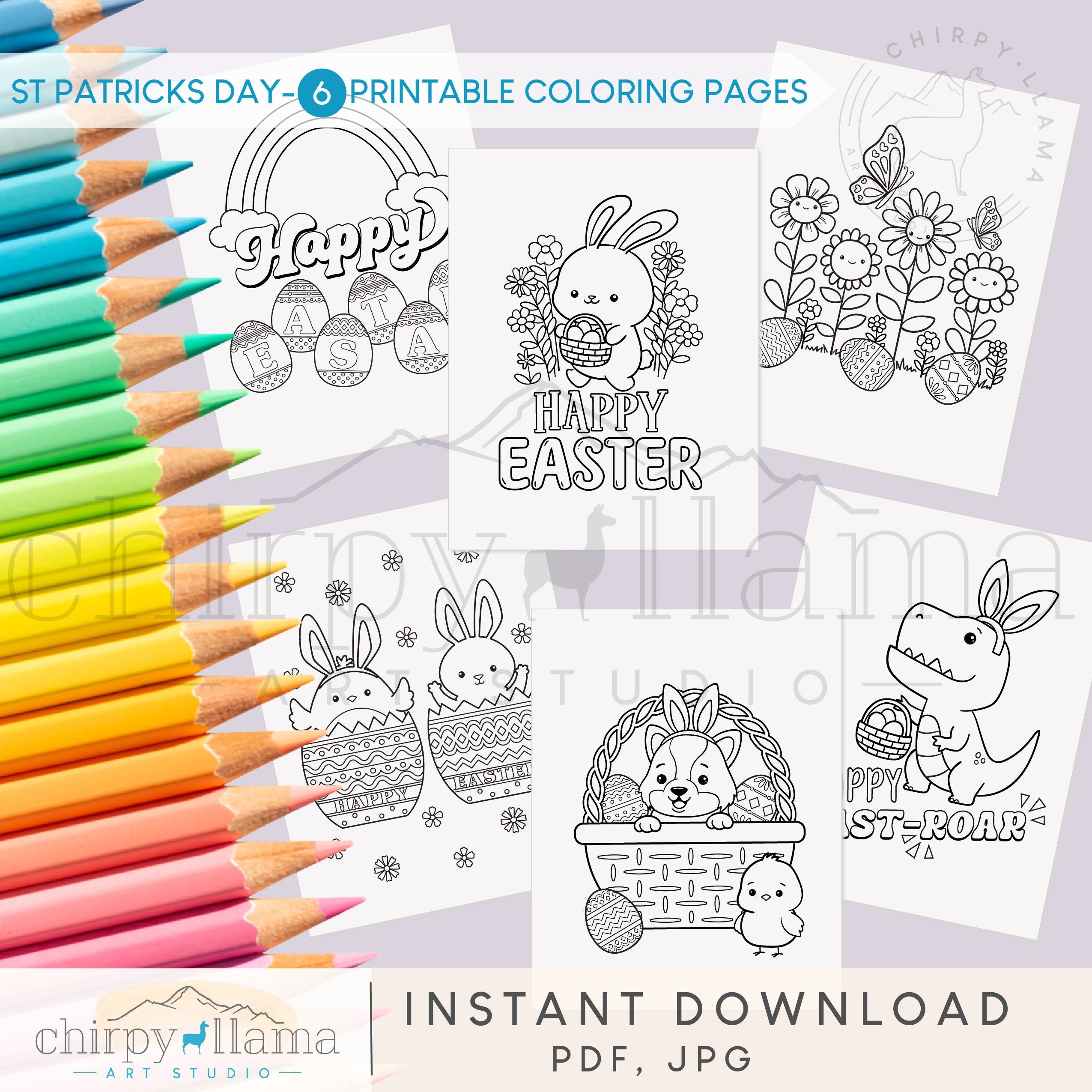 Easter Day Coloring Pages 6 Printable Coloring Pages Cute - Etsy