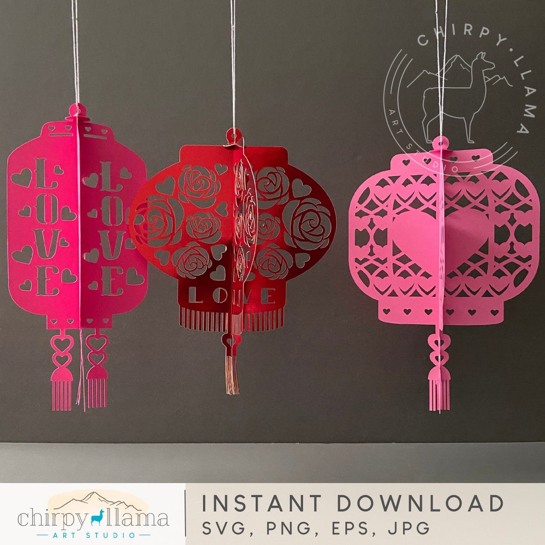 3D Valentine Hanging Lantern, Valentine Day Decor Template, 3D Paper ...