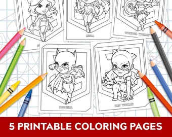 Chibi Superhero Coloring Pages / Downloadable Coloring Pages / - Etsy