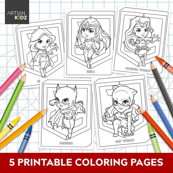 Chibi Superhero Coloring Pages / Downloadable Coloring Pages / - Etsy