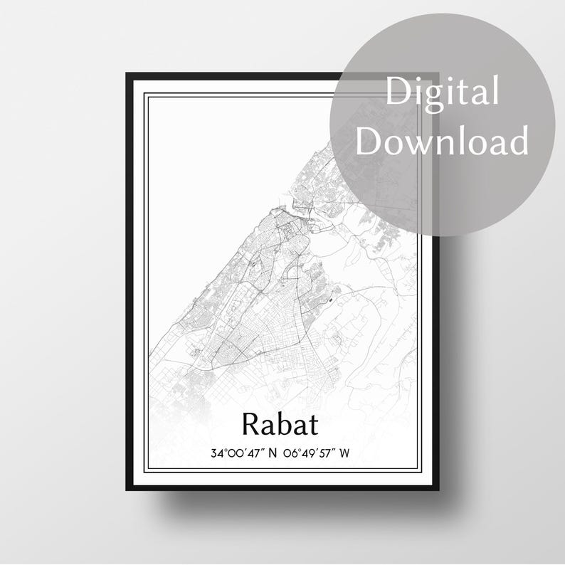 Rabat, الرباط, City Map, Morocco, المغرب, Digital Download, Wall Art ...