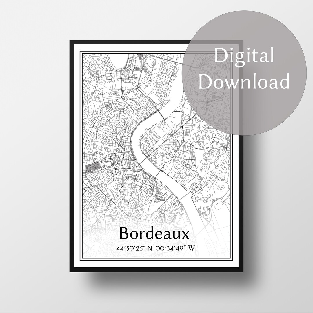 Bordeaux City Map, France, Digital Download, Wall Art, Personalized ...