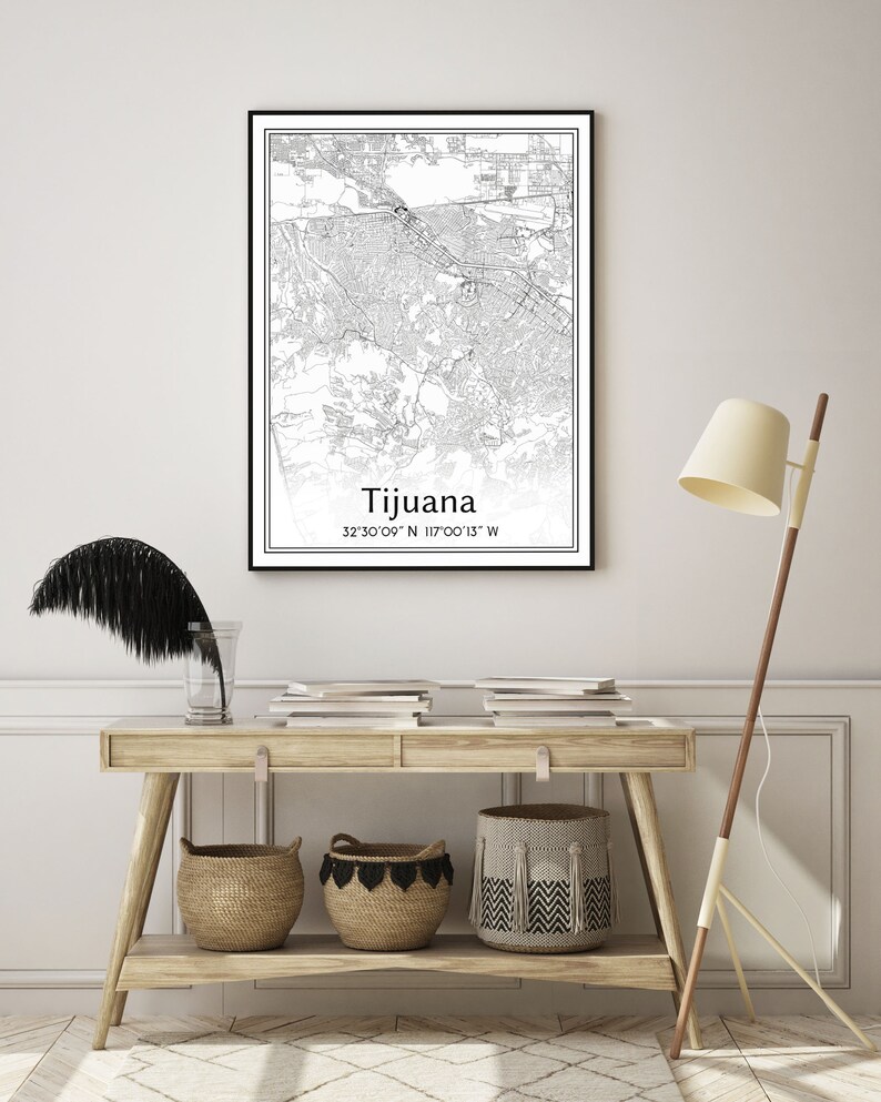 Tijuana City Map, Mexico, Baja California, Minimalist Black and White ...