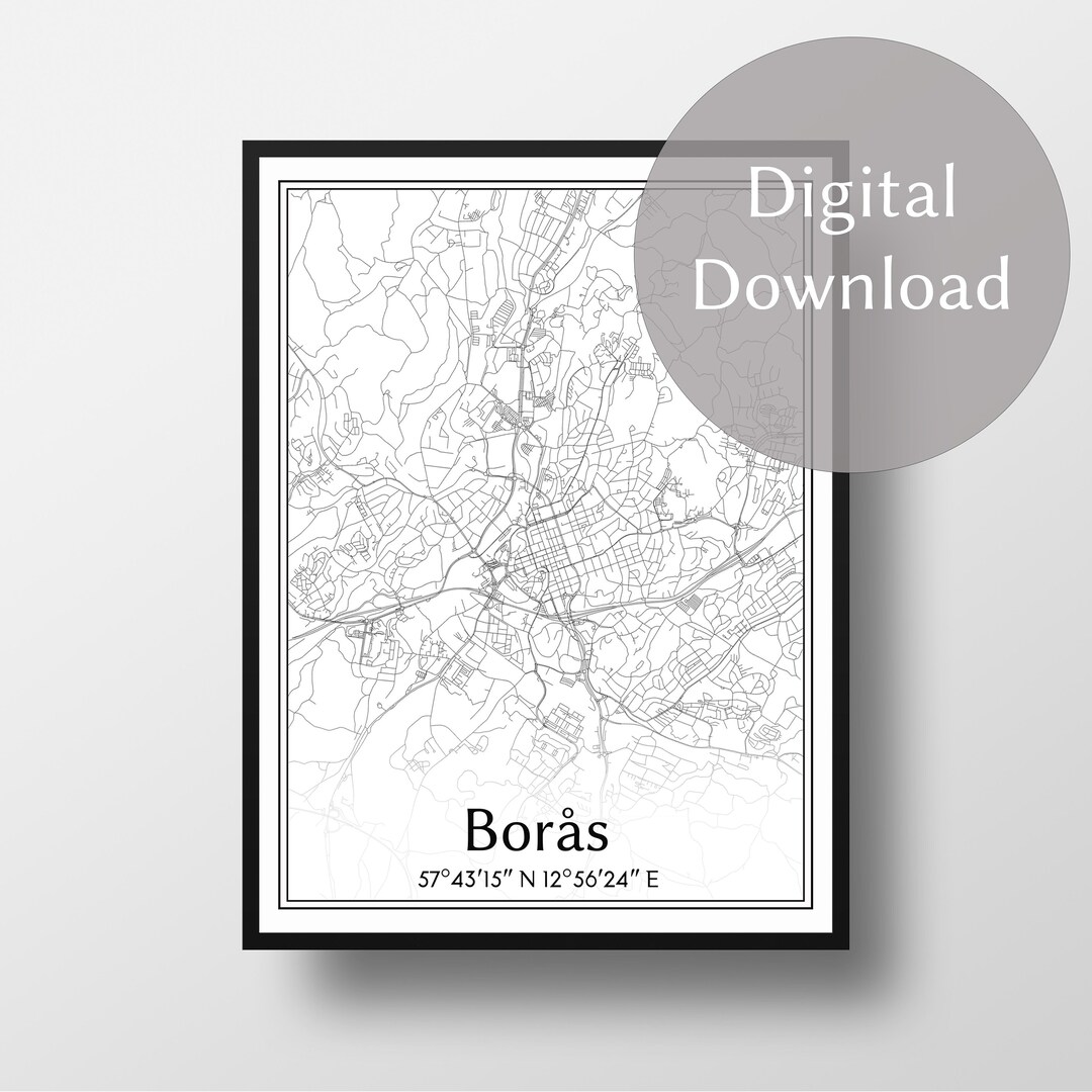 Borås City Map, Sweden Sverige, Digital Download, Wall Art ...