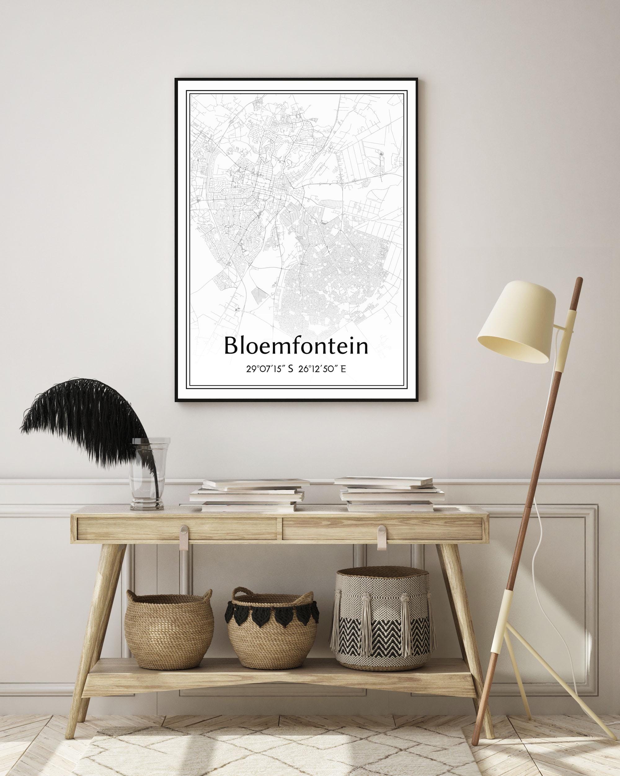 Bloemfontein City Map, South Africa, Digital Download, Wall Art ...