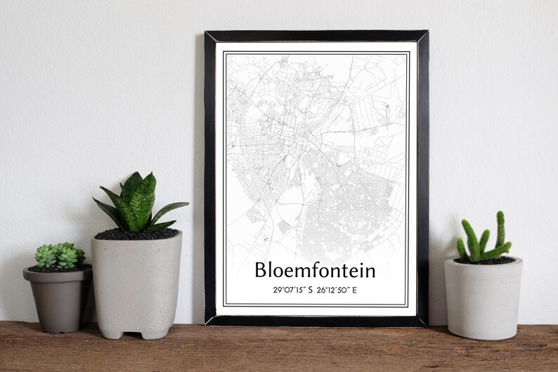 Bloemfontein City Map, South Africa, Digital Download, Wall Art ...