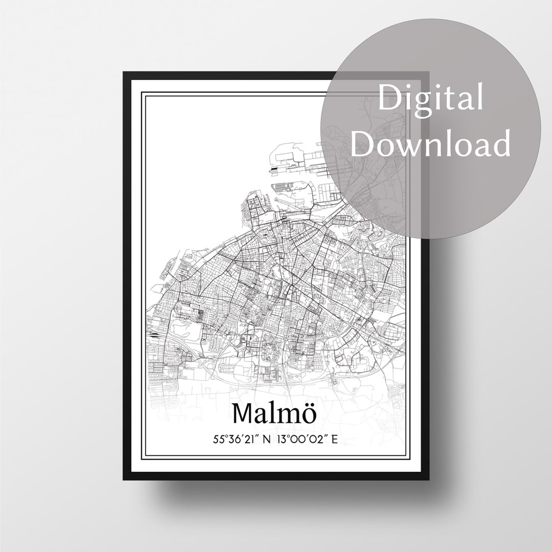 Malmö City Map, Sweden Sverige, Digital Download, Wall Art ...