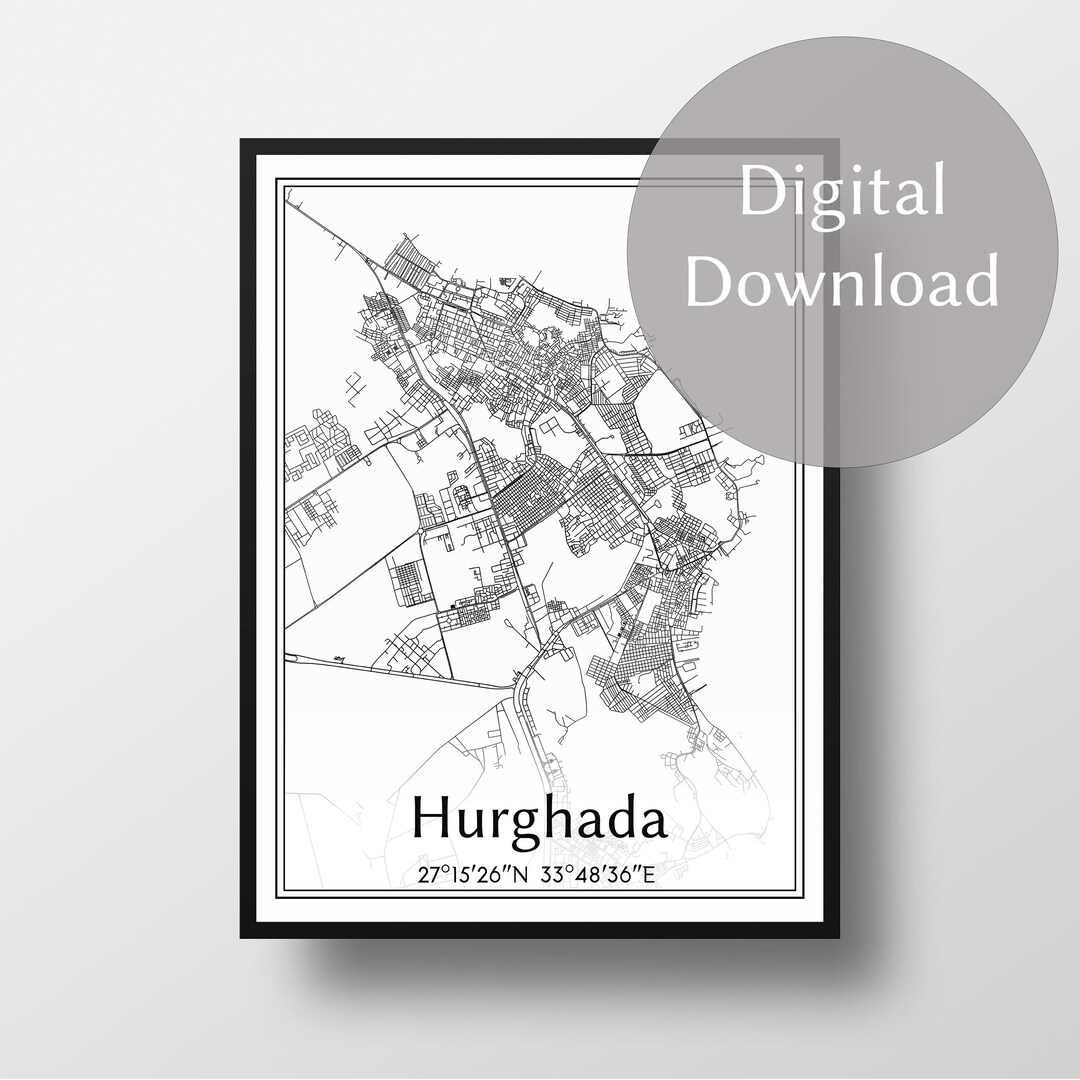 Hurghada الغردقة City Map, Egypt, مصر, Digital Download, Wall Art ...