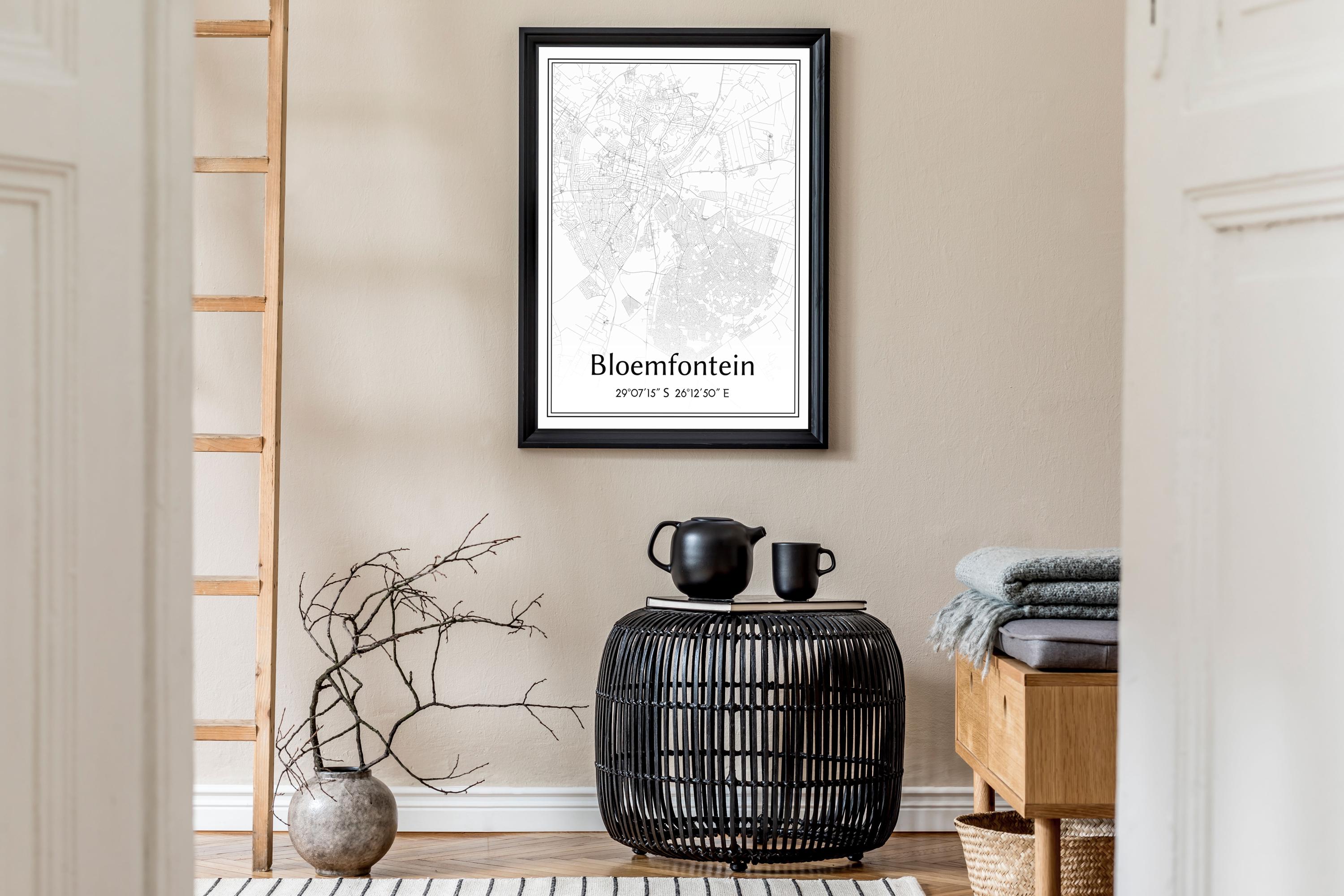 Bloemfontein City Map, South Africa, Digital Download, Wall Art ...