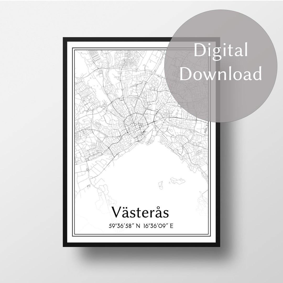 Västerås City Map Print, Sweden Road Map Art (digital Download) - Etsy