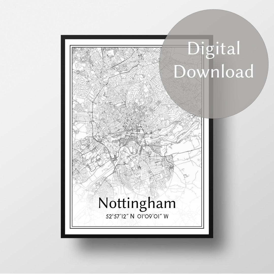 Nottingham England City Map, United Kingdom, Britain, East Midlands ...