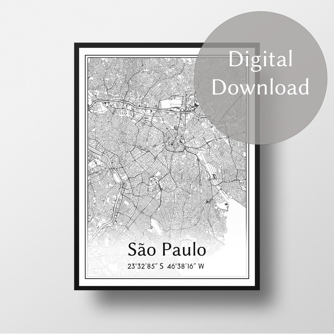 São Paulo City Map, Brazil, Brasil, Digital Download, Wall Art ...