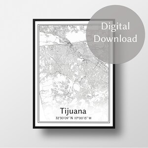 Tijuana City Map, Mexico, Baja California, Minimalist Black and White ...