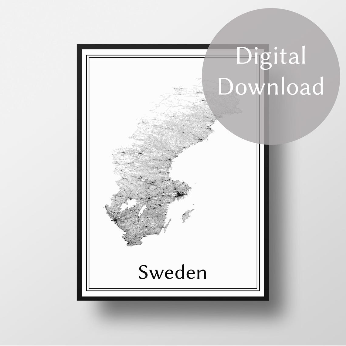 Sweden Road Map, Digital Download, Minimalist, Wall Art, Personalized ...