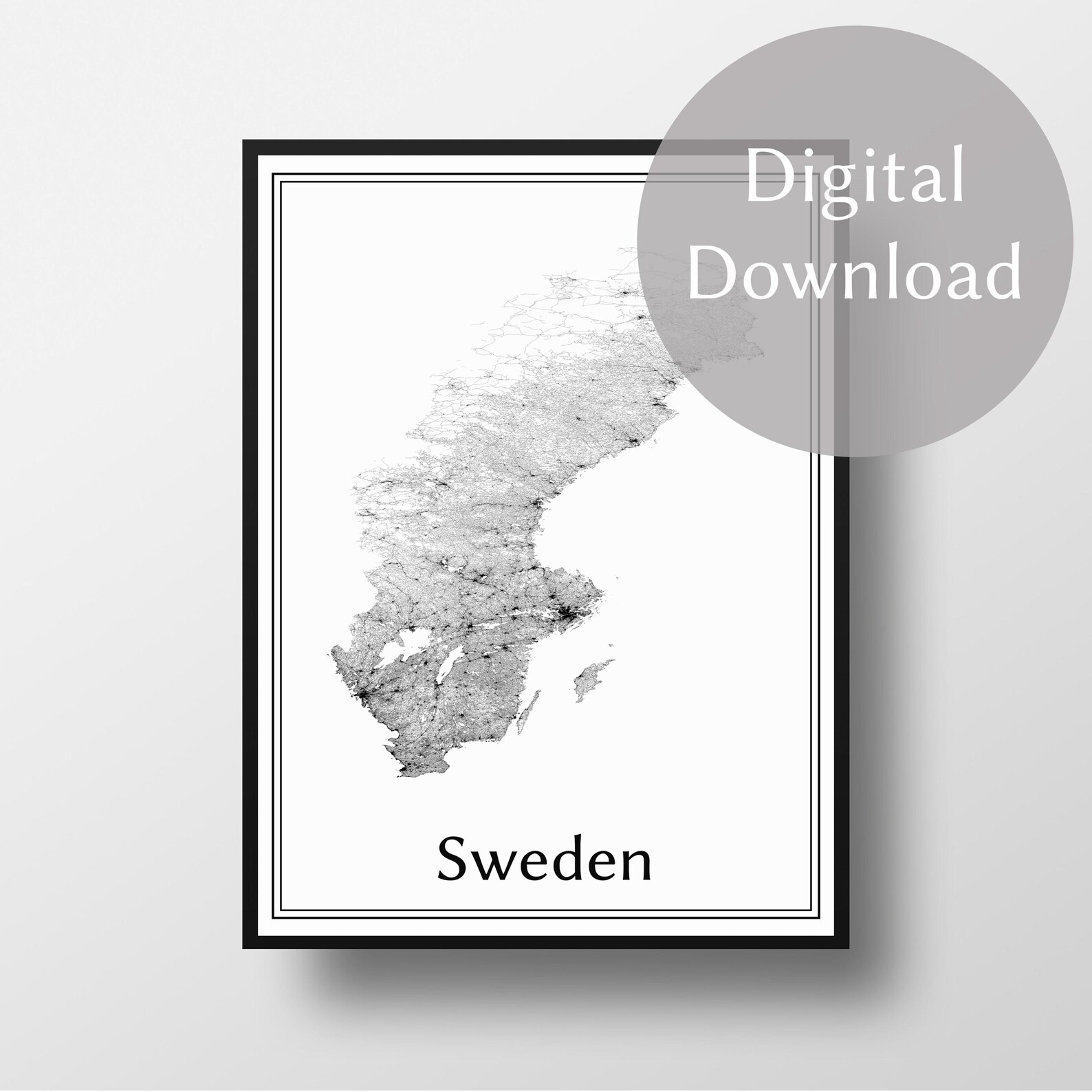 Sweden Road Map, Digital Download, Minimalist, Wall Art, Personalized ...