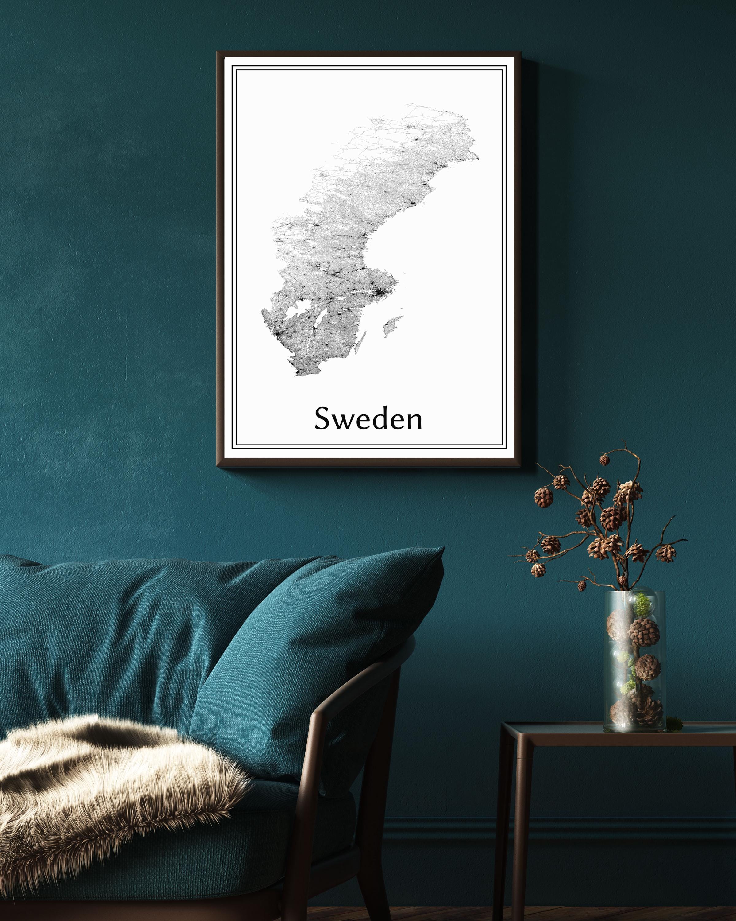 Sweden Road Map, Digital Download, Minimalist, Wall Art, Personalized ...