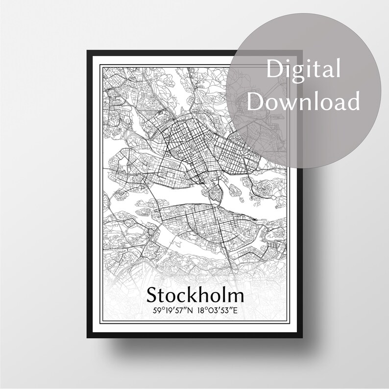 Stockholm City Map Art Print, Sverige, Personalized Gift (digital ...