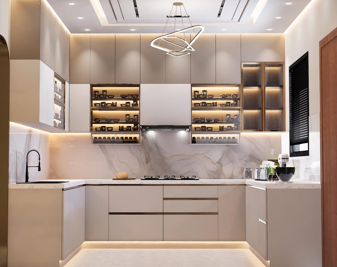 Complex Kitchen Cabinet Layout Draft, 2D Custom Kitchen Design, Cabinet ...