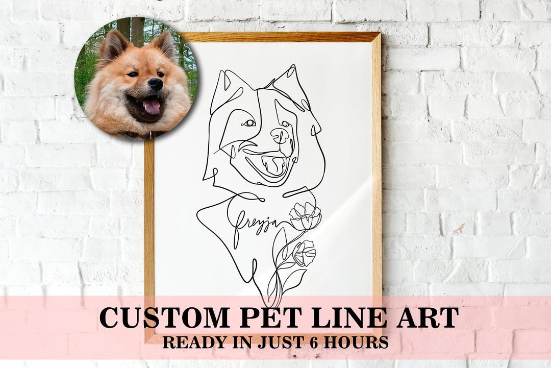 Custom Pet Line Drawing, Dog Line Drawing Tattoo, Custom Pet Outline ...