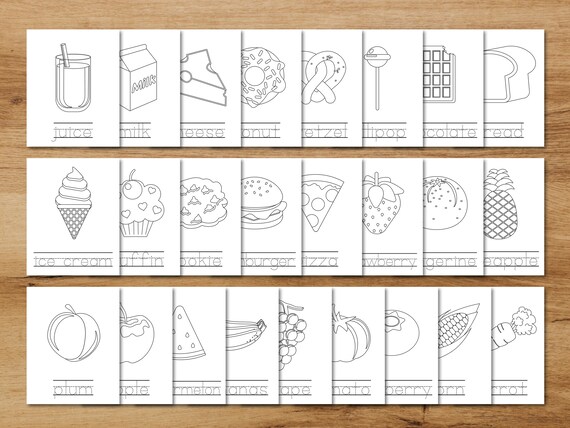 25 Foods Coloring and Tracing Printable Worksheet for - Etsy Canada