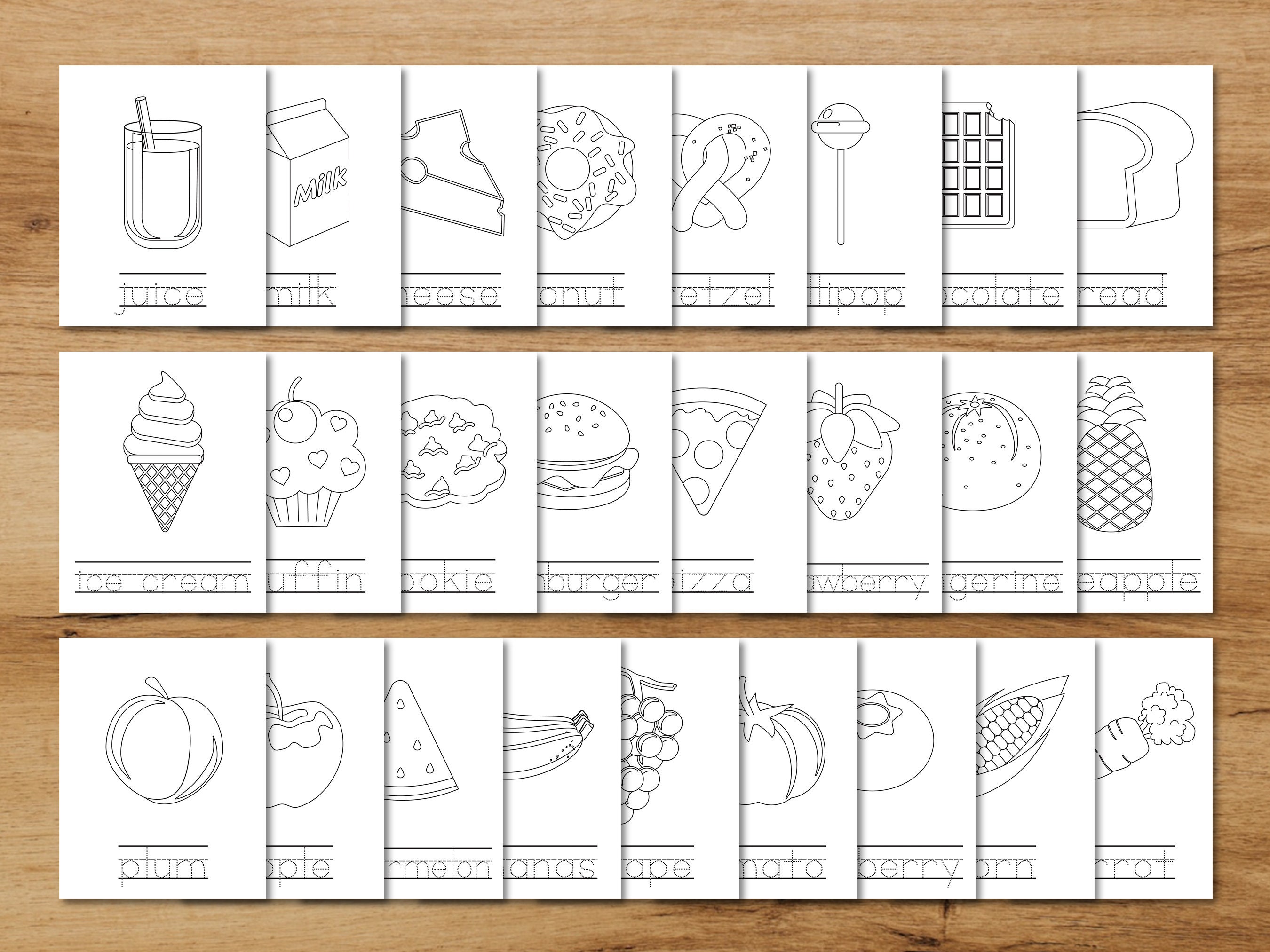 25 Foods Coloring and Tracing Printable Worksheet for Toddlers ...