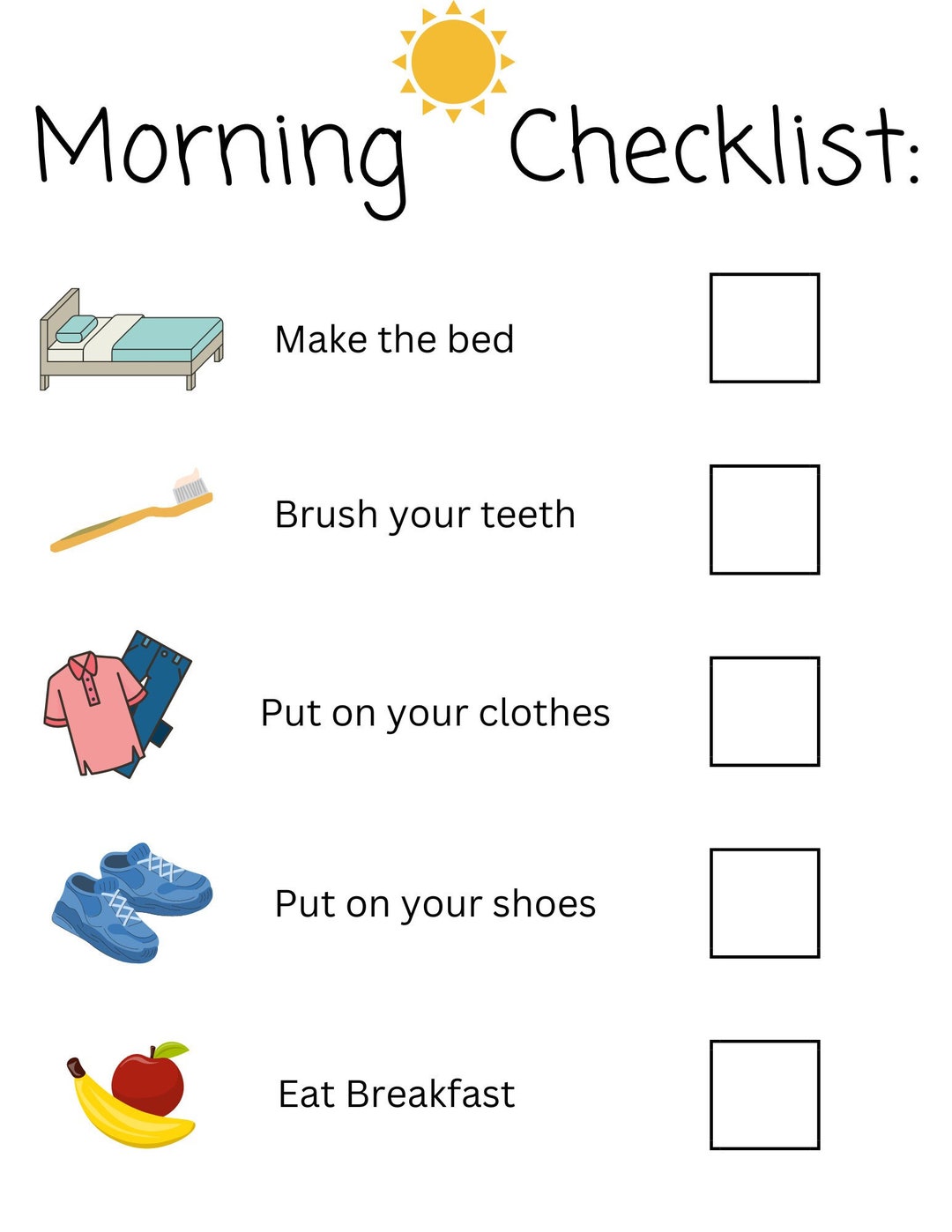 Morning Checklist for Kids - Etsy
