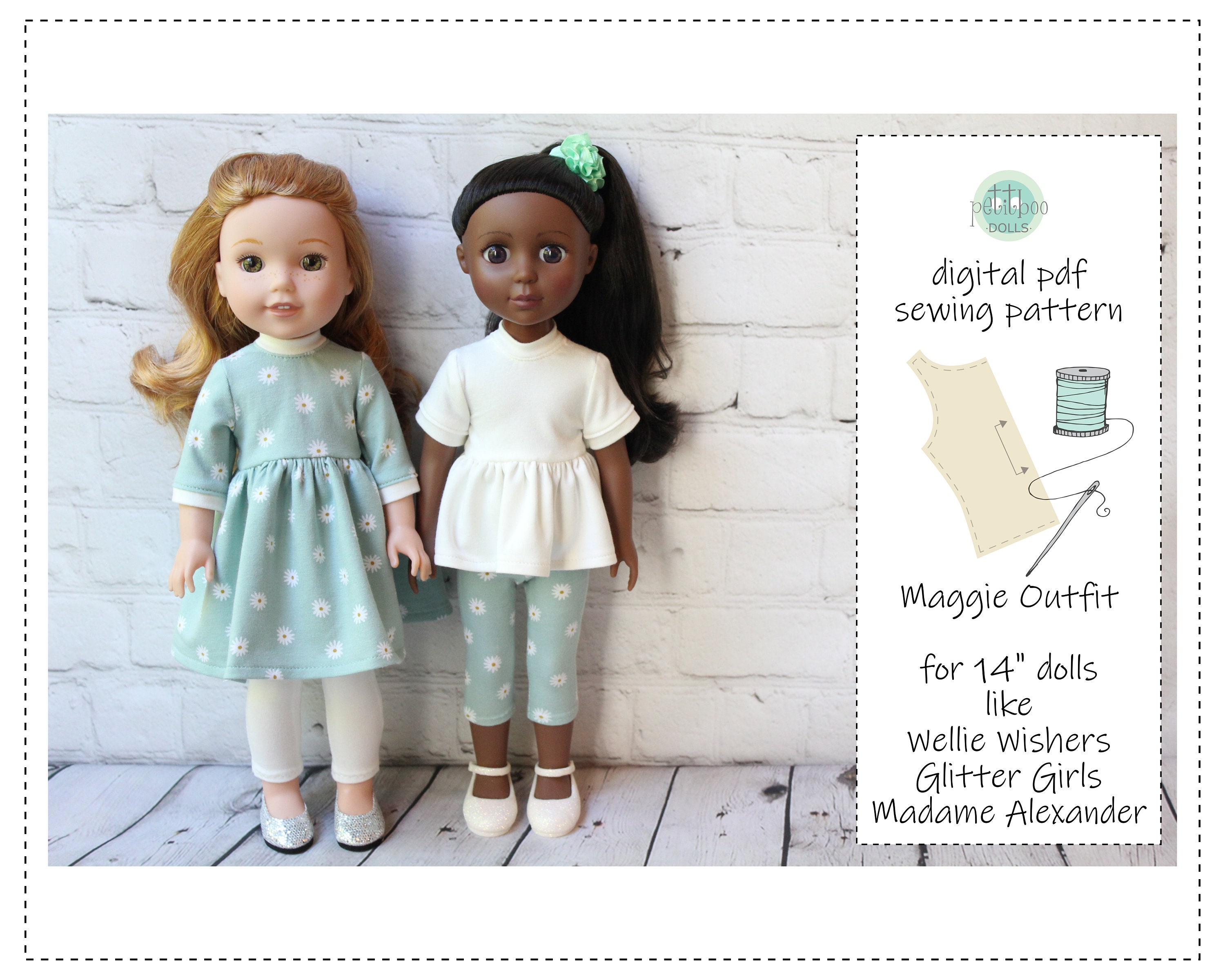 Maggie Outfit - Digital Pdf Sewing Pattern for 14" Dolls - Etsy