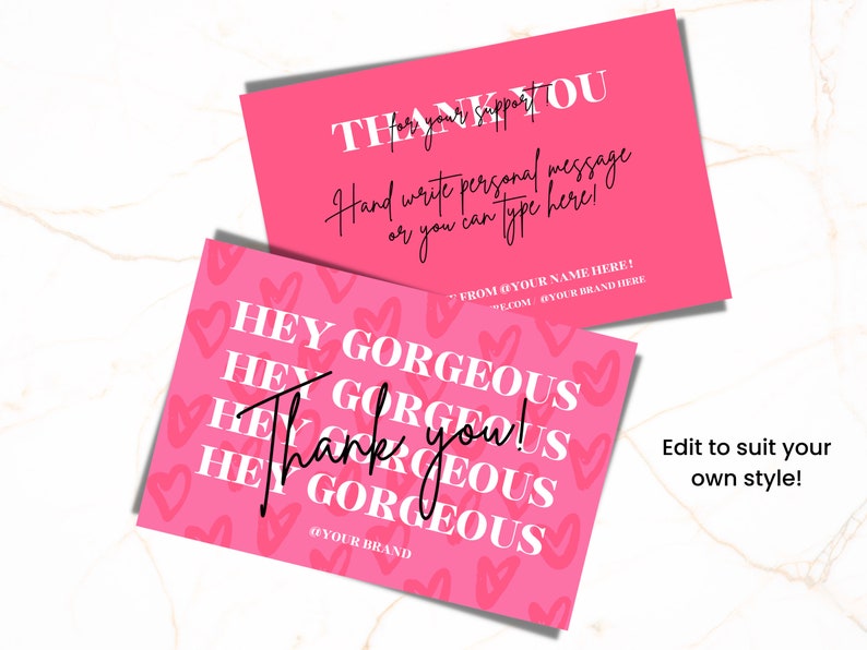 Editable CANVA Template Modern Hot Pink Thank You Card | Customisable ...
