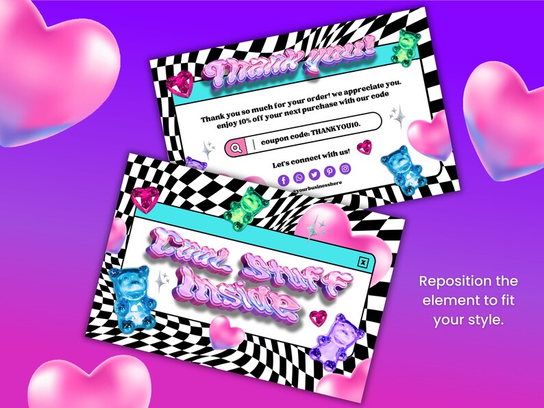 Y2K Thank You Card Template: 90s Retro Design (canva Editable, Digital ...
