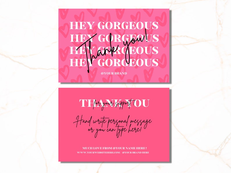 Editable CANVA Template Modern Hot Pink Thank You Card | Customisable ...
