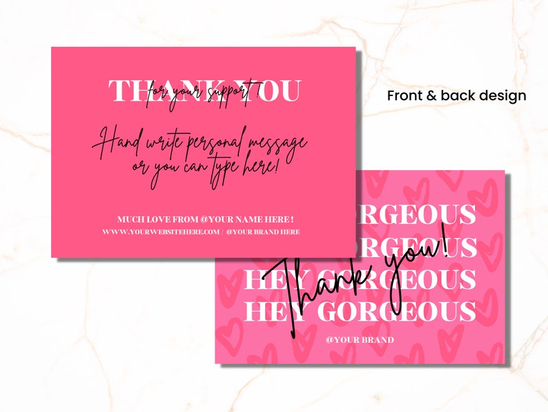 Editable CANVA Template Modern Hot Pink Thank You Card Customisable DIY ...