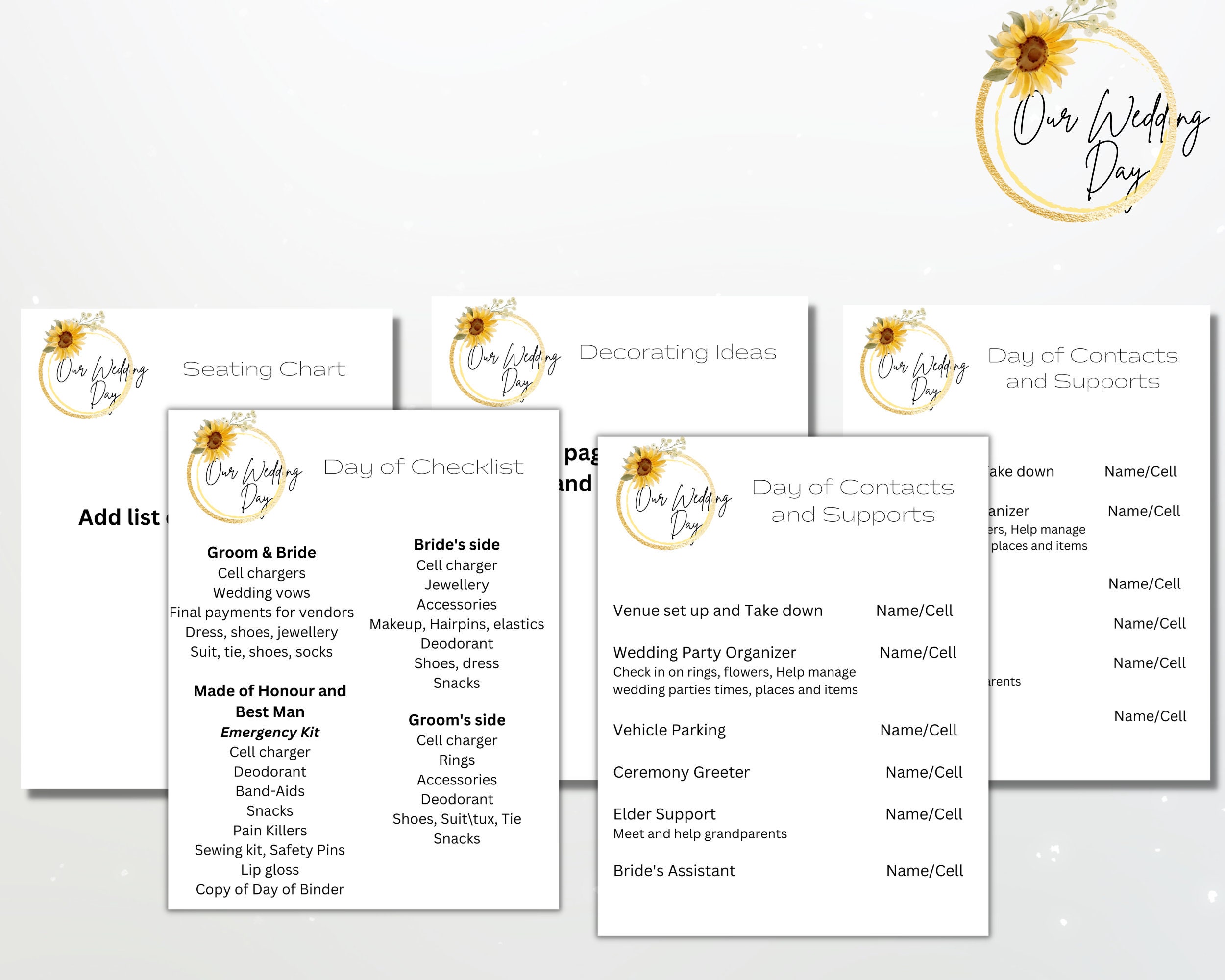 Wedding Day Binder Template Sunflower, Editable, Printable, Wedding ...